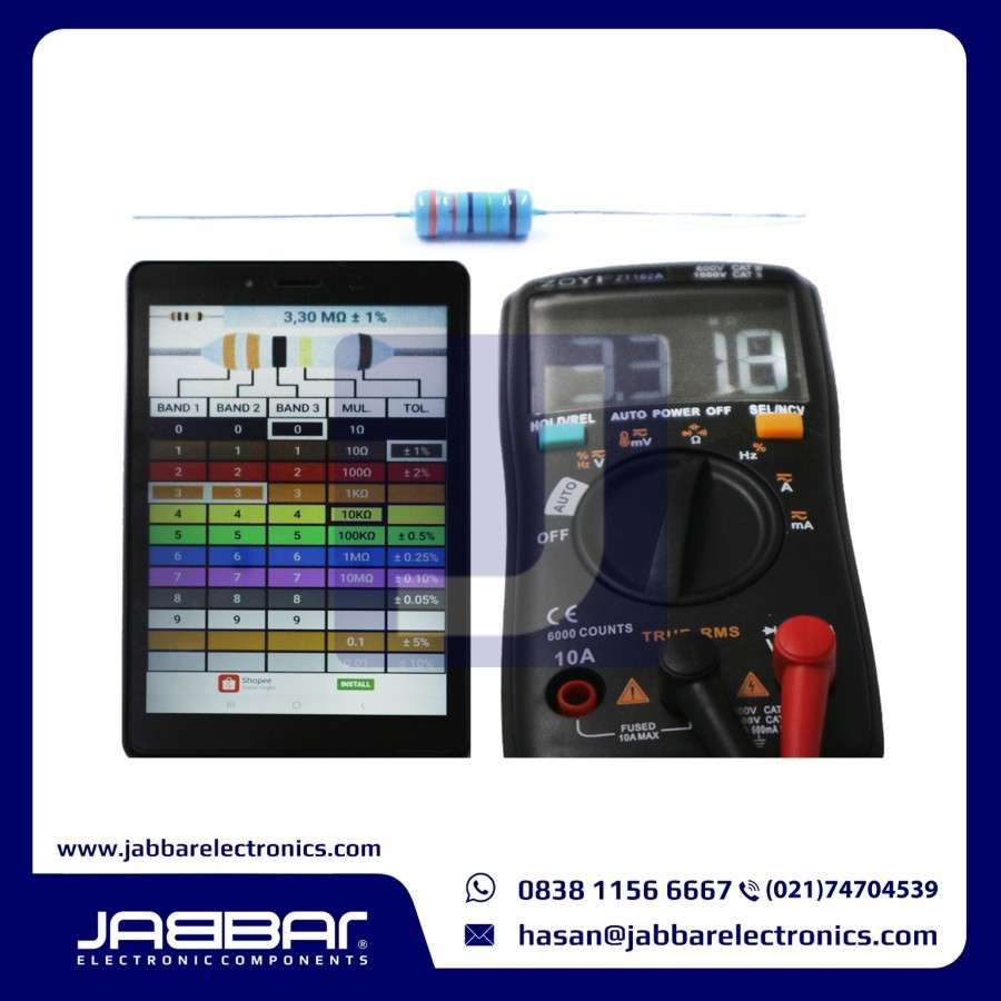 RESISTOR 3M3 OHM 1W 1% DIP (3,30M OHM) - BIRU - Jabbar Electronics