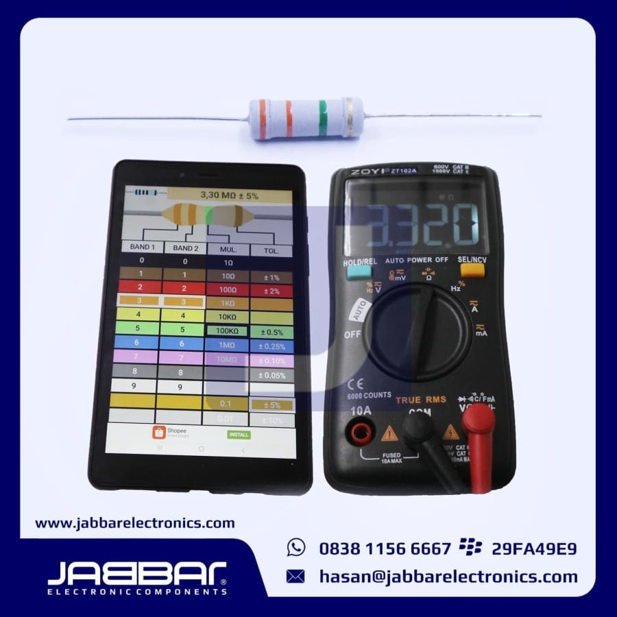 RESISTOR 3M3 OHM 2W 5% DIP (3,30M OHM) - ABU-ABU - Jabbar Electronics